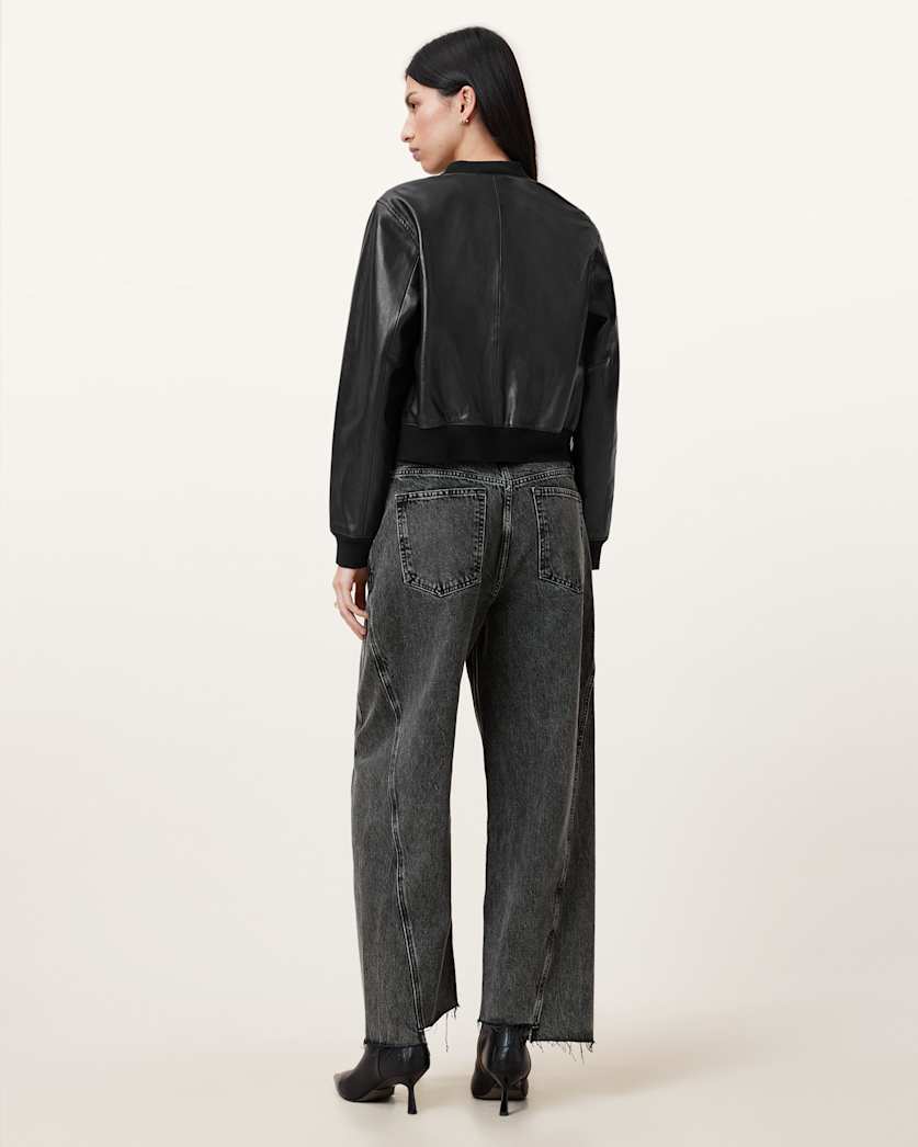 Fox Asymmetric Hem Wide Leg Denim Jeans Washed Black | ALLSAINTS